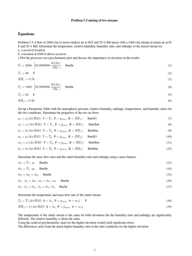 Problem 5_5 Mixing of Two Streams | PDF | Humidity | Continuum Mechanics
