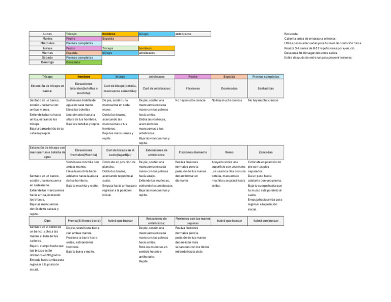 Rutina de Ejerc. | PDF | Mano
