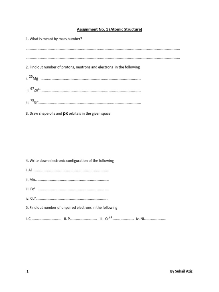 Assignment No. 1 (Atomic Structure) | PDF | Ionization | Atoms
