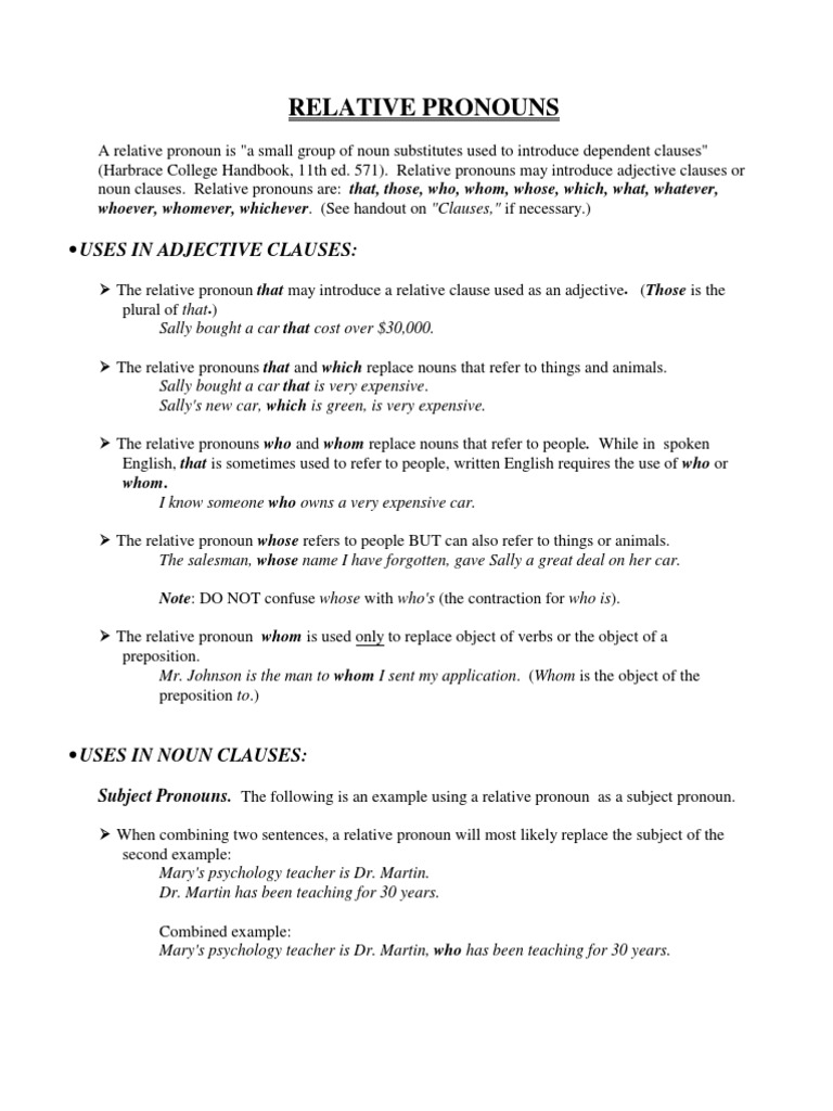 Relative Pronouns Explained | PDF | Pronoun | Noun