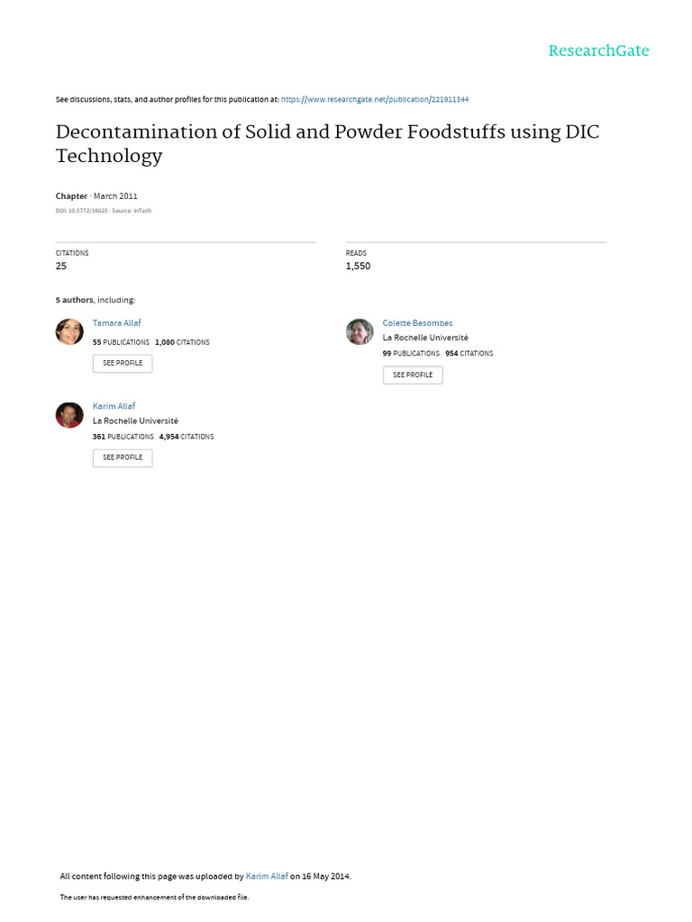 Decontamination of Solid and Powder Foodstuffs Using DIC Technology ...