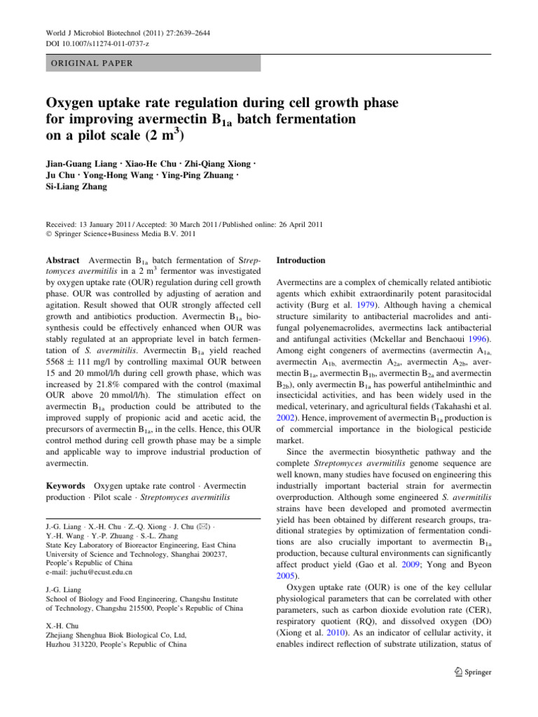 Oxygen Uptake Rate Regulation During Cell Growth Phase | PDF | Citric ...