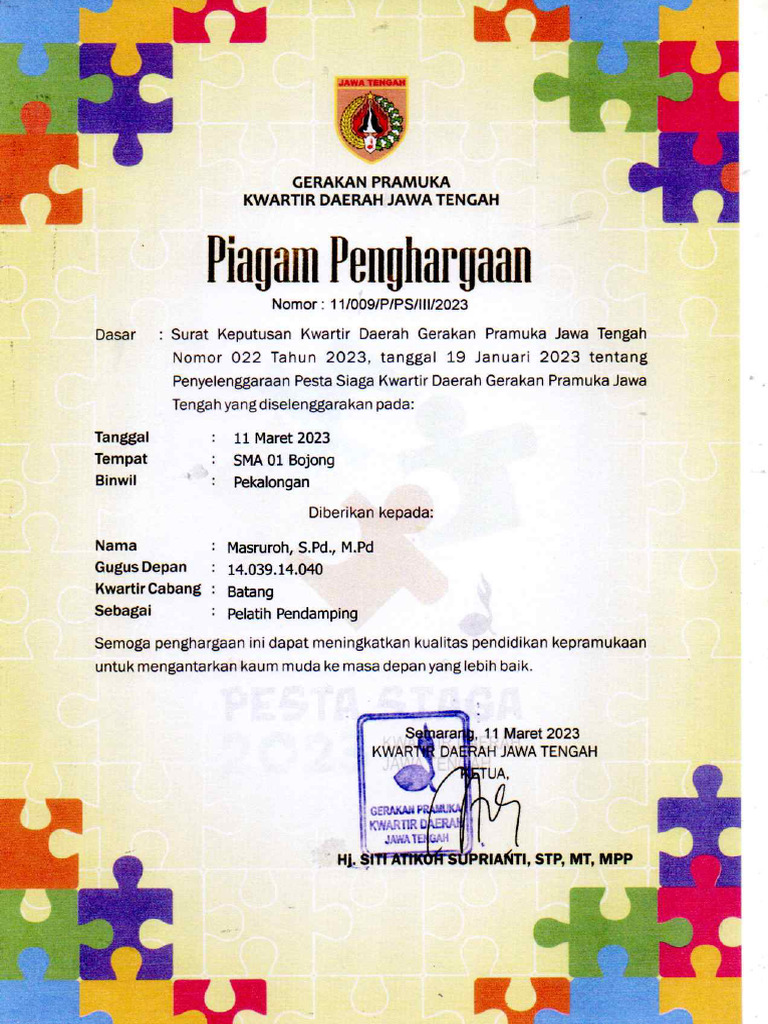 A.6.16.piagam Penghargaan Pesta Siaga 2023 | PDF