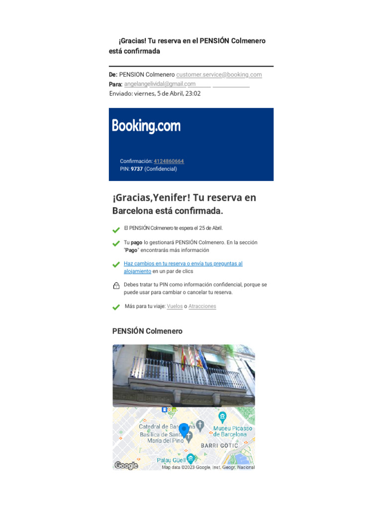 Reserva Confirmada en Pensión Colmenero | PDF | Booking.Com ...