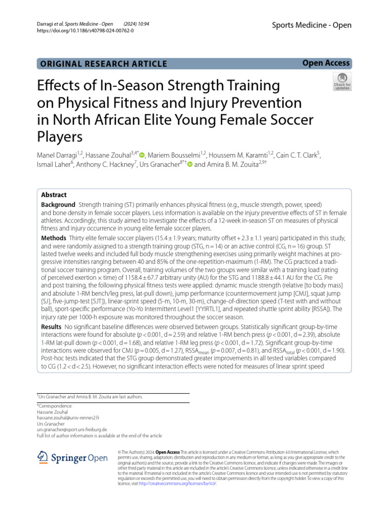 Effects of In-Season Strength Training On Physical Fitness and Injury ...