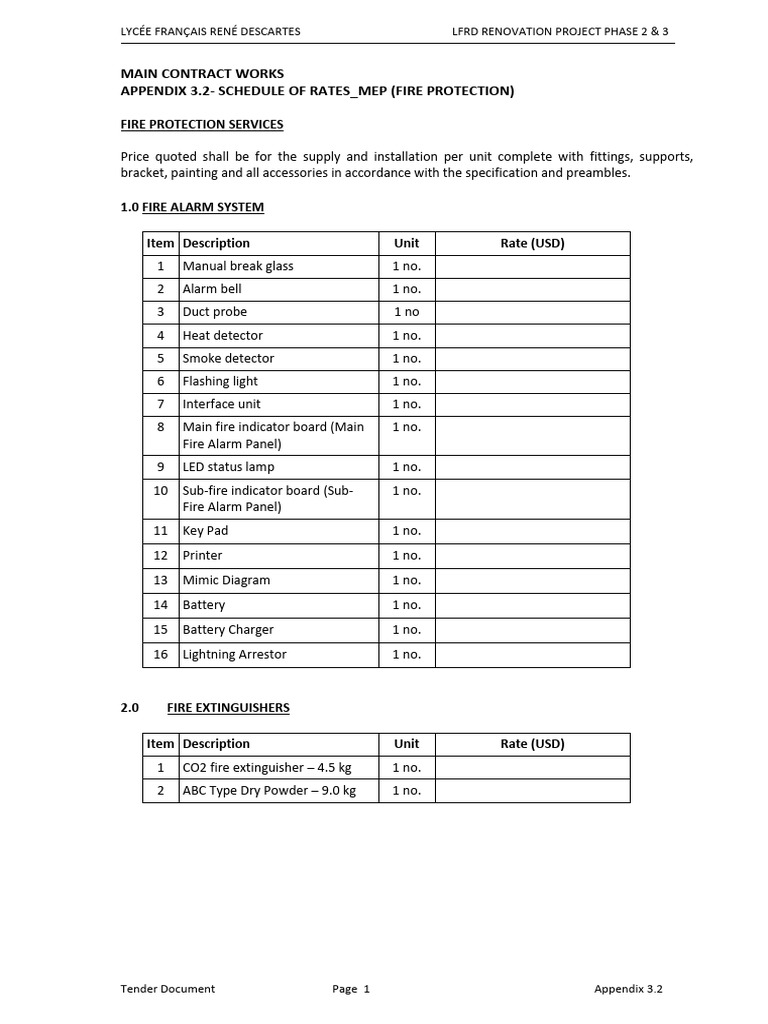 Appendix 3.2- SOR_MEP (Fire Protection) | PDF | Valve | Equipment