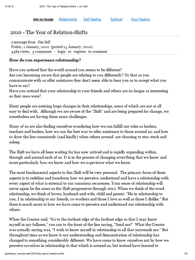 2010 - The Year of Relation-Shifts - Jim Self | PDF | Thought | Truth