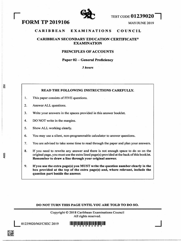 CSEC Principles of Accounts P2 2019 | PDF