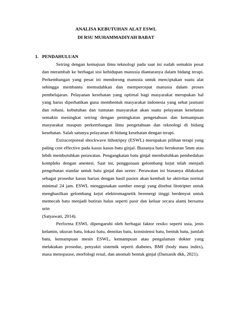 Analisa ESWL di RSU Babat | PDF