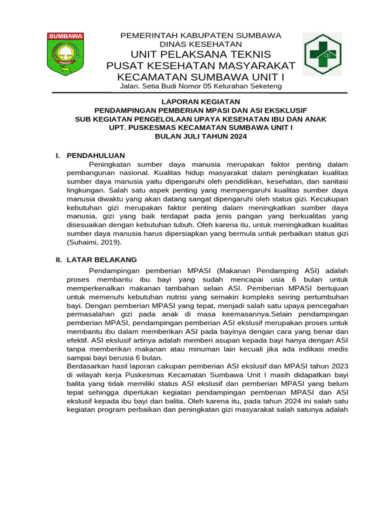 Lap. Juli Pendampingan Asi Dan Mpasi 2024 | PDF | Kesehatan Holistik