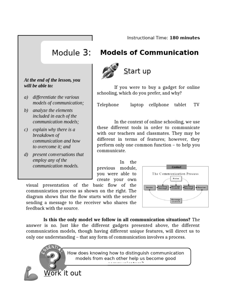 Module 3 - Models of Communication | PDF | Public Speaking | Communication