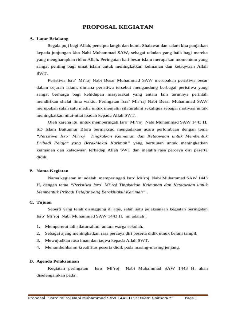 Proposal Kegiatan Isro' Mi'roj 2022 Sdib | PDF