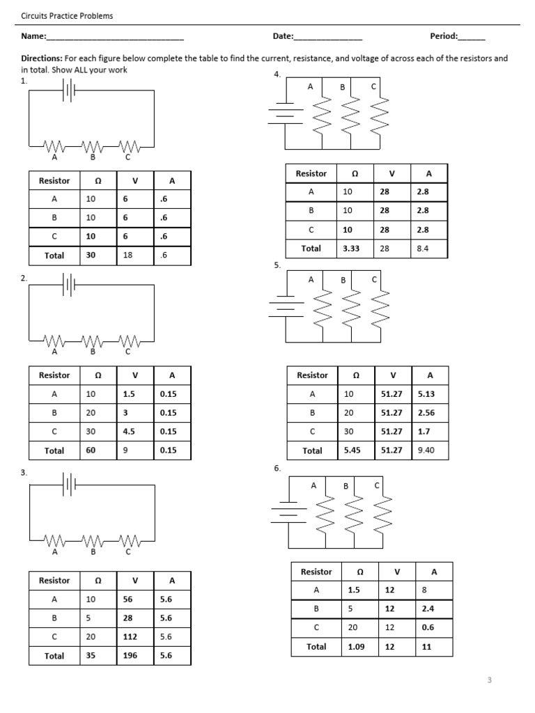 Practice - VIR Chart - ANS4444 | PDF | Electrical Network | Resistor