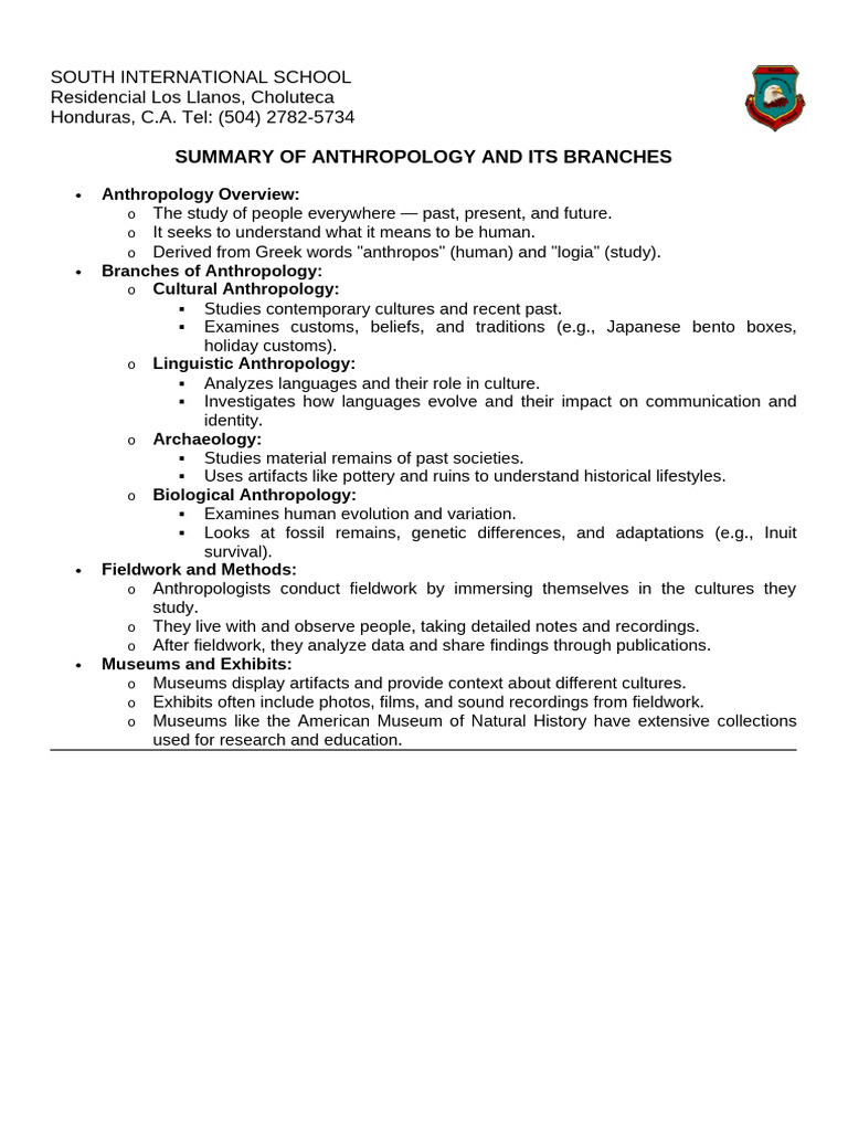 Summary of Anthropology and Its Branches | PDF