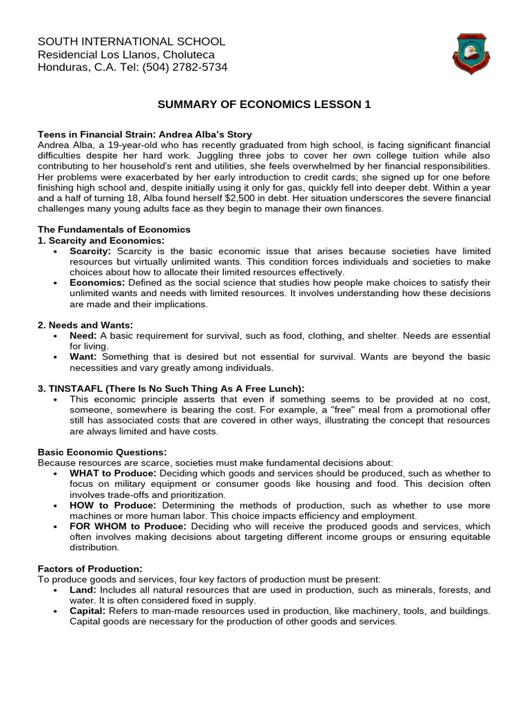 Summary of Economics Lesson 1 | PDF | Economics | Labour Economics