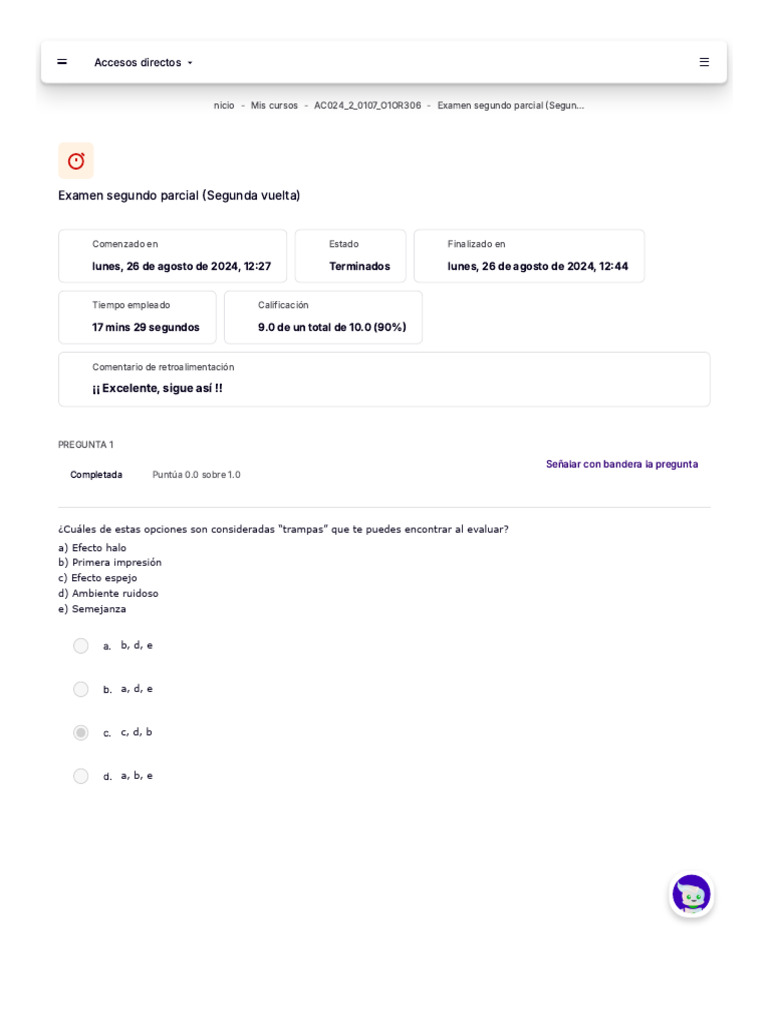 Examen Segundo Parcial (Segunda Vuelta) - Revisión Del Intento | PDF | Conceptos psicologicos ...