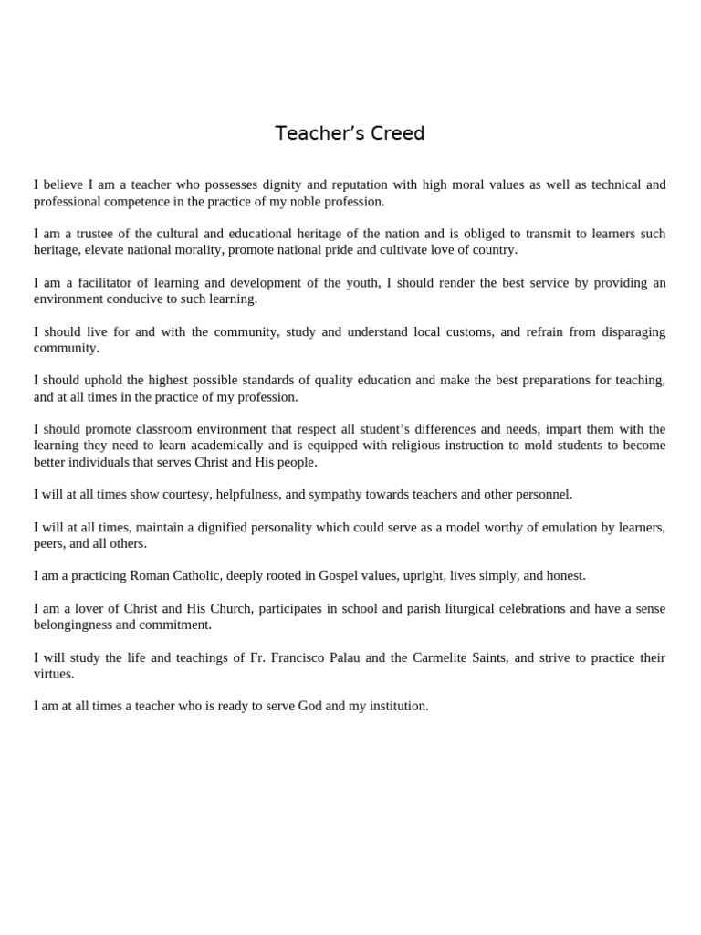 Teacher's Creed | PDF | Career & Growth | Wellness