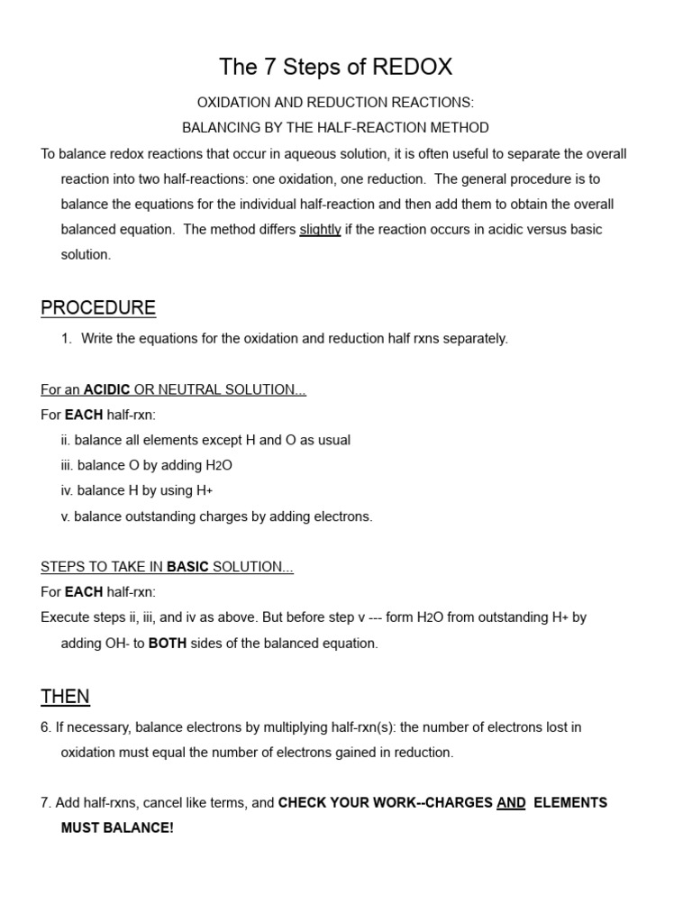 Balancing Redox Rxns Handout | PDF
