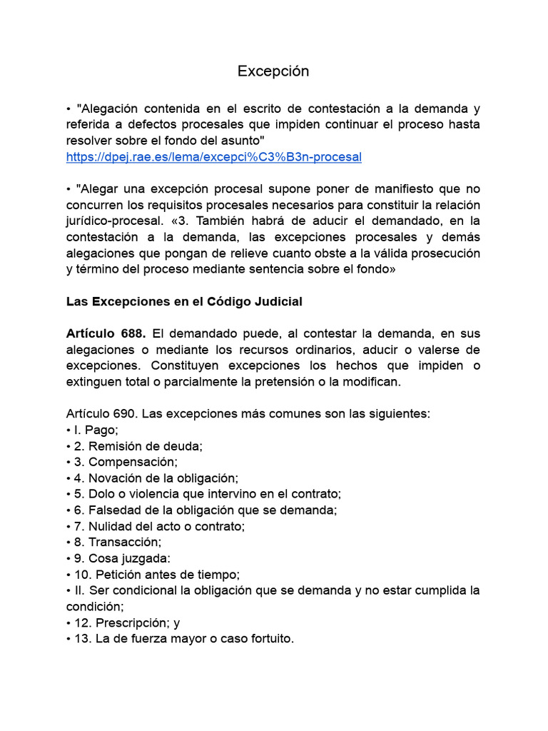 Excepción | PDF | Demanda judicial | Sentencia (ley)