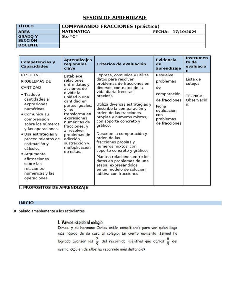 Sesion Mate 17 - Oct-Comparando Fracciones | PDF | Evaluación | Aprendizaje