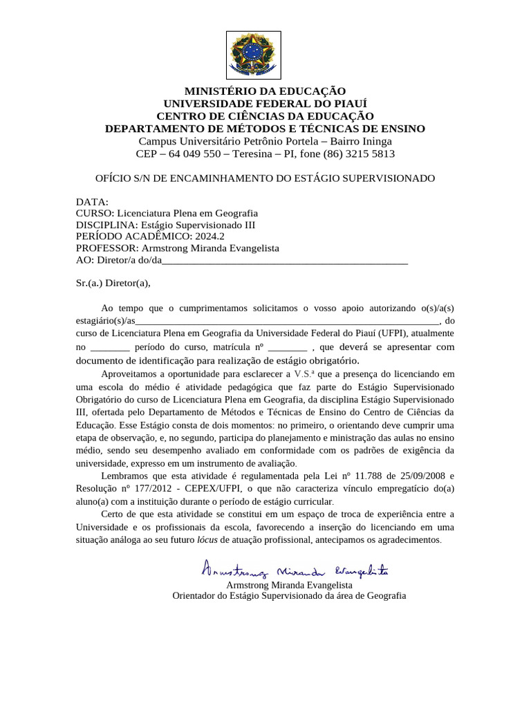 Oficio Estágio Supervisionado III | PDF | Ciências e Matemática