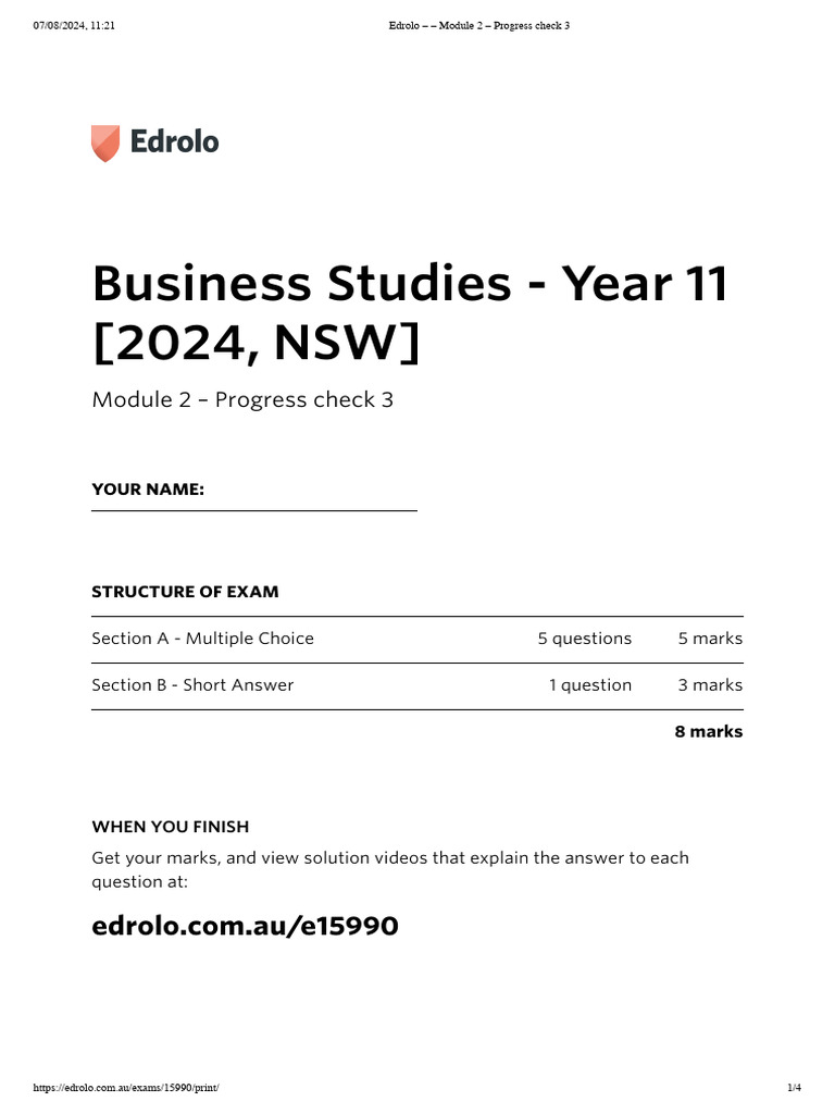Edrolo - Module 2 - Progress Check 3 | PDF | Business Process | Business
