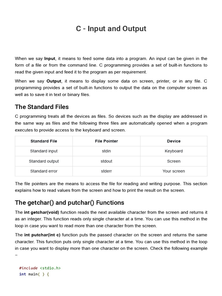C - Input and Output Standard File | PDF | Computer Science | Software