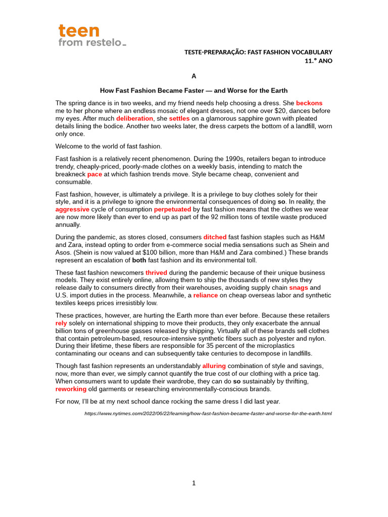 FAST FASHION-teste Preparação 2 | PDF | Fashion
