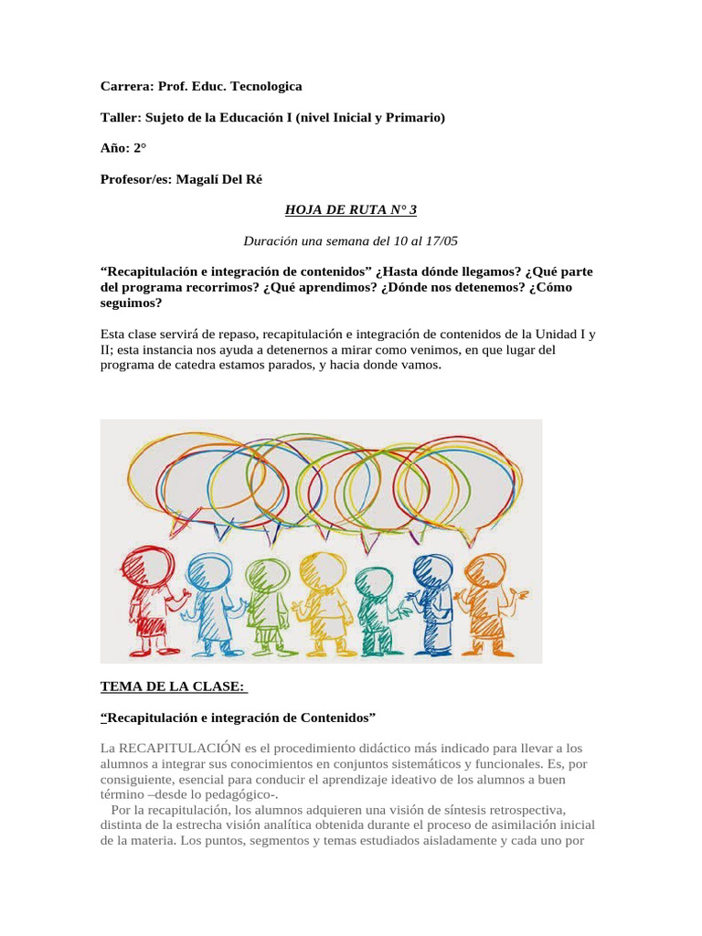 Hoja de Ruta 3 Recapitulacion e Integracion de Contenidos Suj I | PDF ...