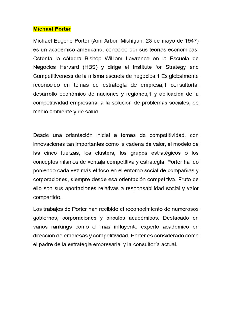 Michael Porter | PDF | Negocios económicos | Economias