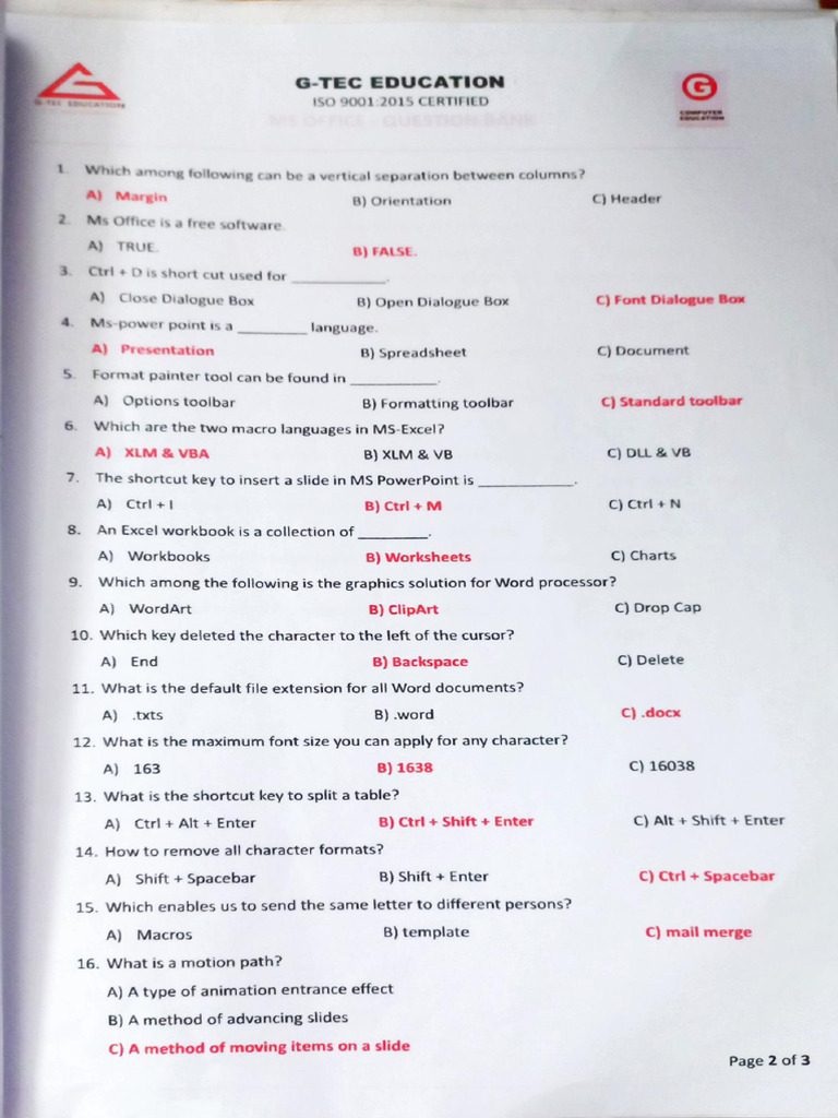 MS Word Question Bank | PDF