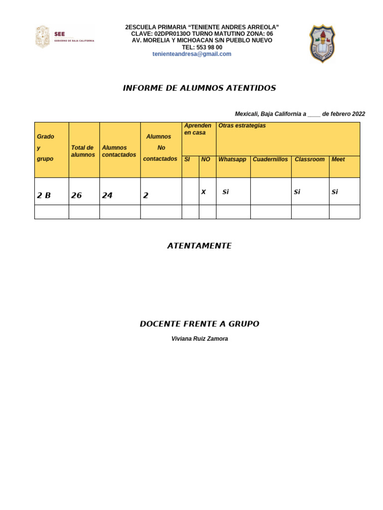 Formato de Informe de Alumnos | PDF