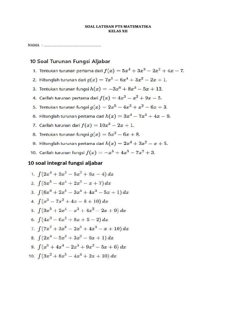 SOAL LATIHAN PTS MATEMATIKA Kelas 12 | PDF