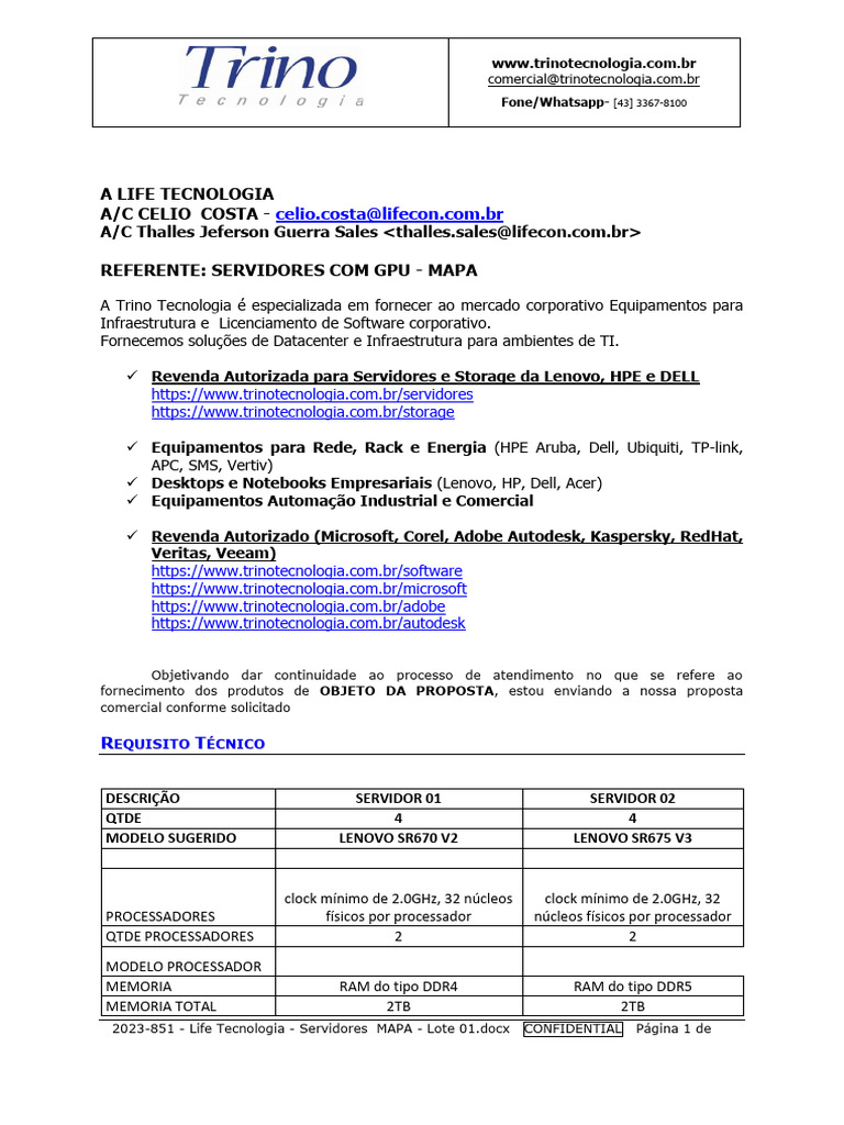 2023-851 - Life Tecnologia - Servidores MAPA - Lote 01 | PDF | Disco de estado sólido | Unidade ...