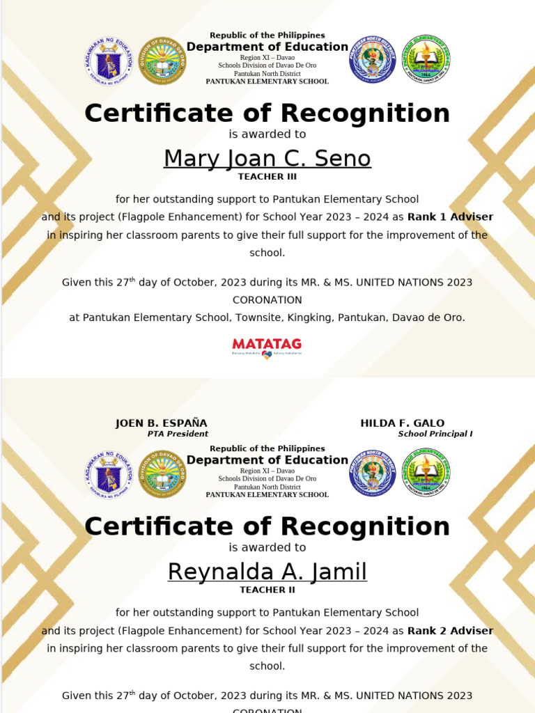 Certificate of Recognition Adviser of CandidatesUN | PDF