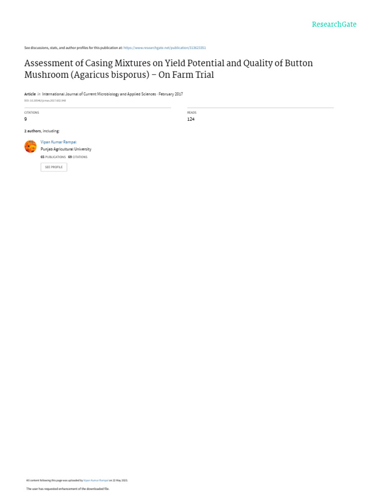 Assessment Casing Mixture Agaricus Bisporus Yield | PDF | Compost | Manure
