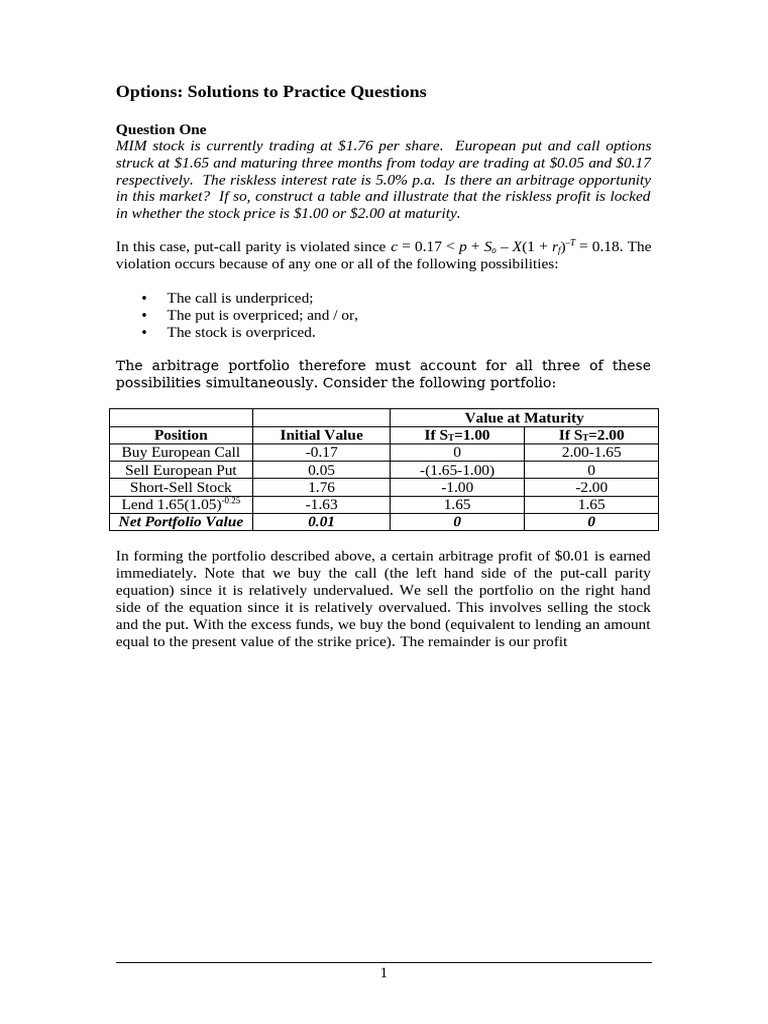 Options Practice Questions Explained | PDF | Option (Finance) | Arbitrage
