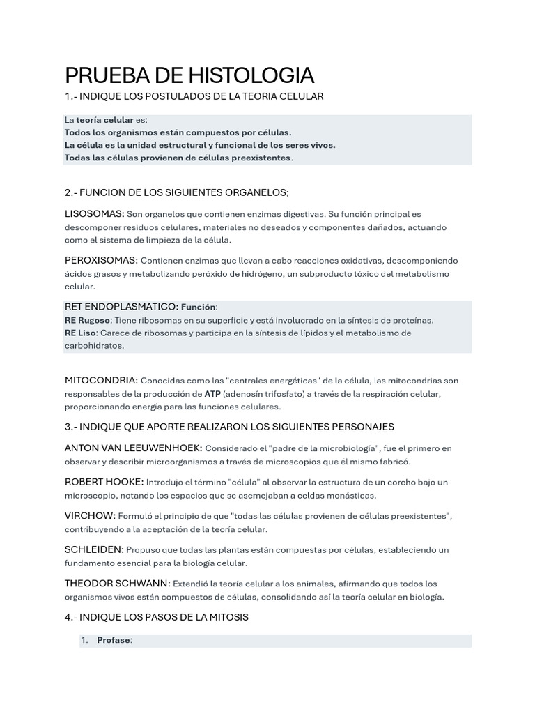Prueba de Histologia | PDF | Resolución angular | Biología Celular)
