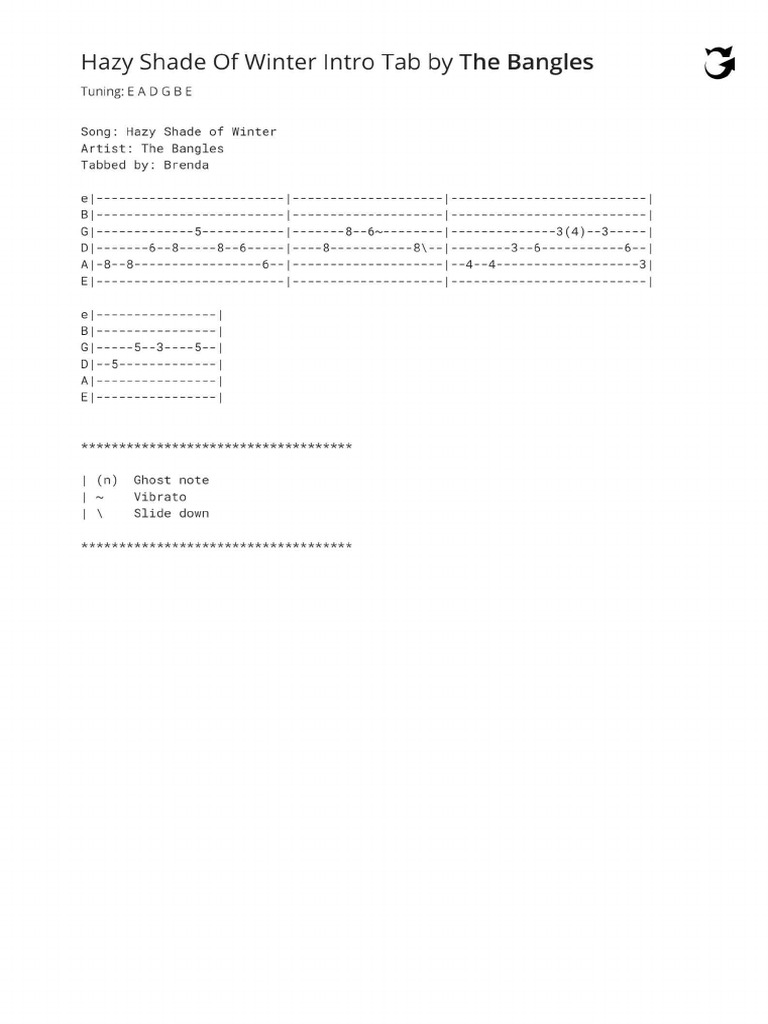 Hazy Shade of Winter Intro Tab | PDF