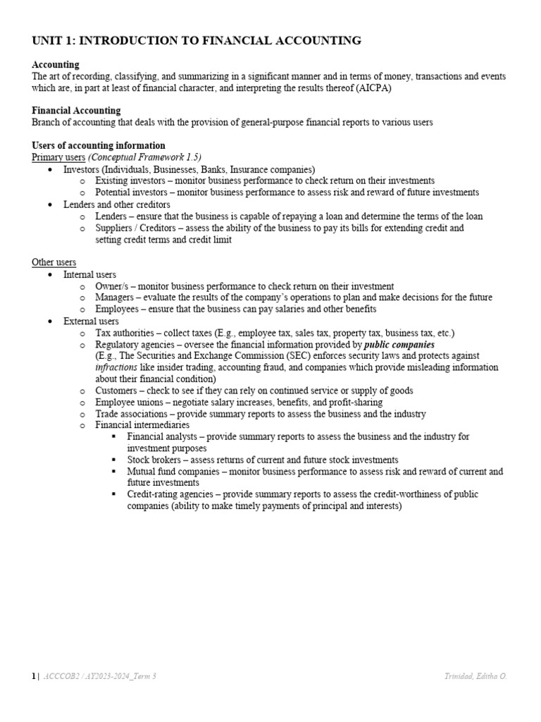 ACCCOB2 Unit 1 - Introduction To Financial Accounting - Study Guide ...