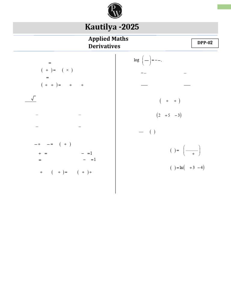Derivatives _ DPP 02 (of lec 03) __ Kautilya 2025 | PDF | Mathematical Concepts | Mathematical ...