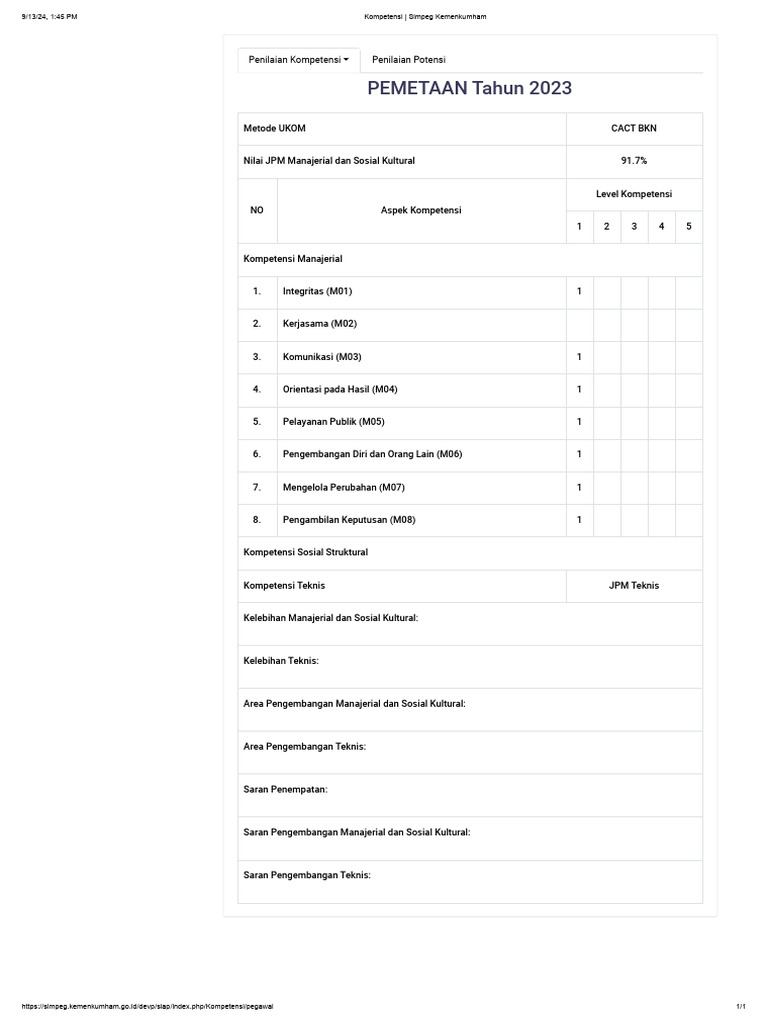 Kompetensi - Simpeg Kemenkumham Hartawi | PDF
