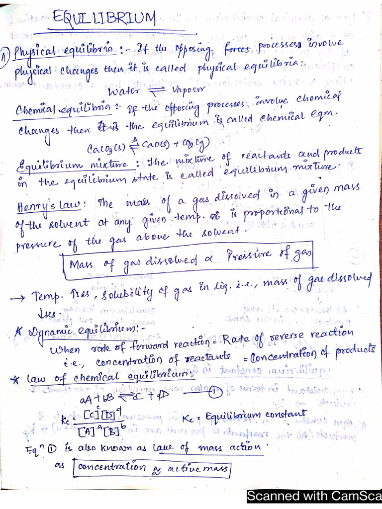 Class 11 Chemistry Equilibrium Notes | PDF