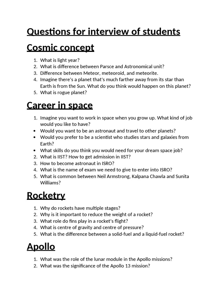 Questions For Interview of Students | PDF | Universe | Big Bang