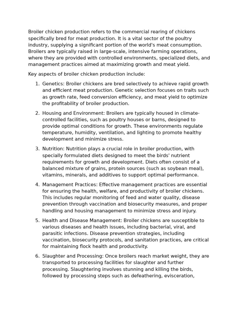 Broiler chicken production refers to the commercial rearing of chickens ...