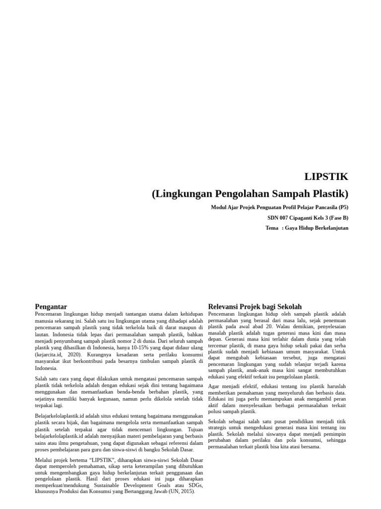 MODUL AJAR P5 FASE B (pert.9) | PDF