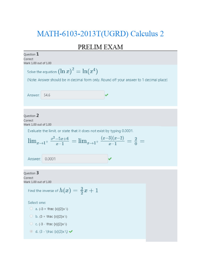Calculus 2 Prelim Exam PDF Free | PDF | Equations | Theoretical Physics