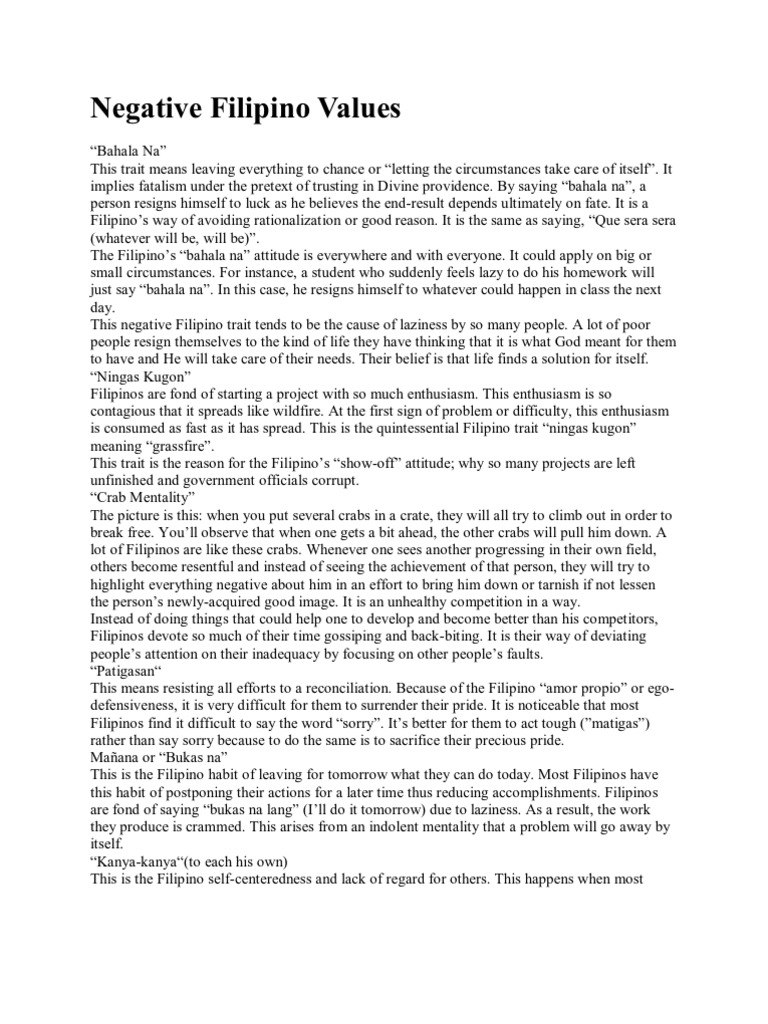 Negative Filipino Values | PDF