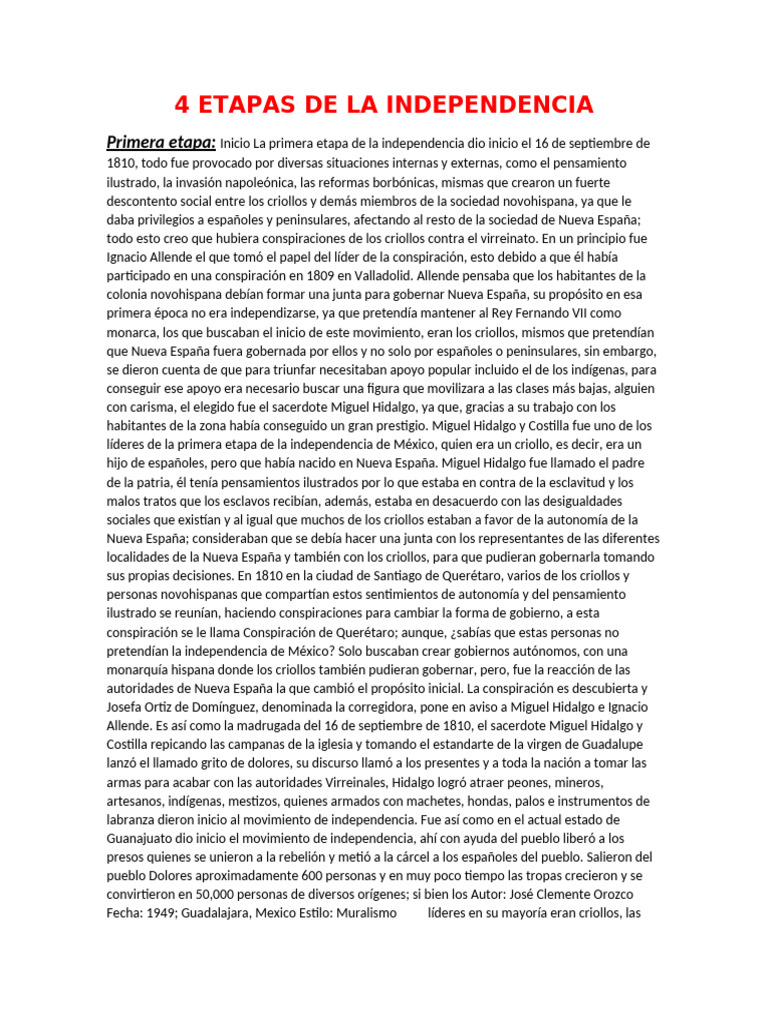 4 Etapas de La Independencia | PDF | Nueva españa | México