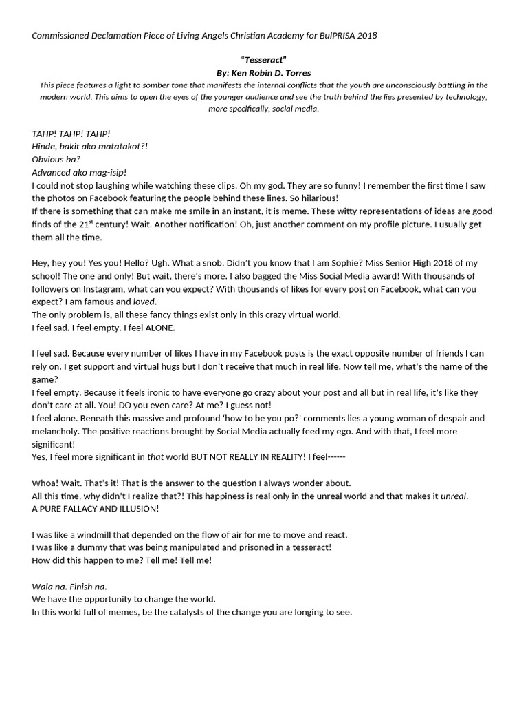 Declamation Pieces For LACA BulPriSA 2018 | PDF | Poetry